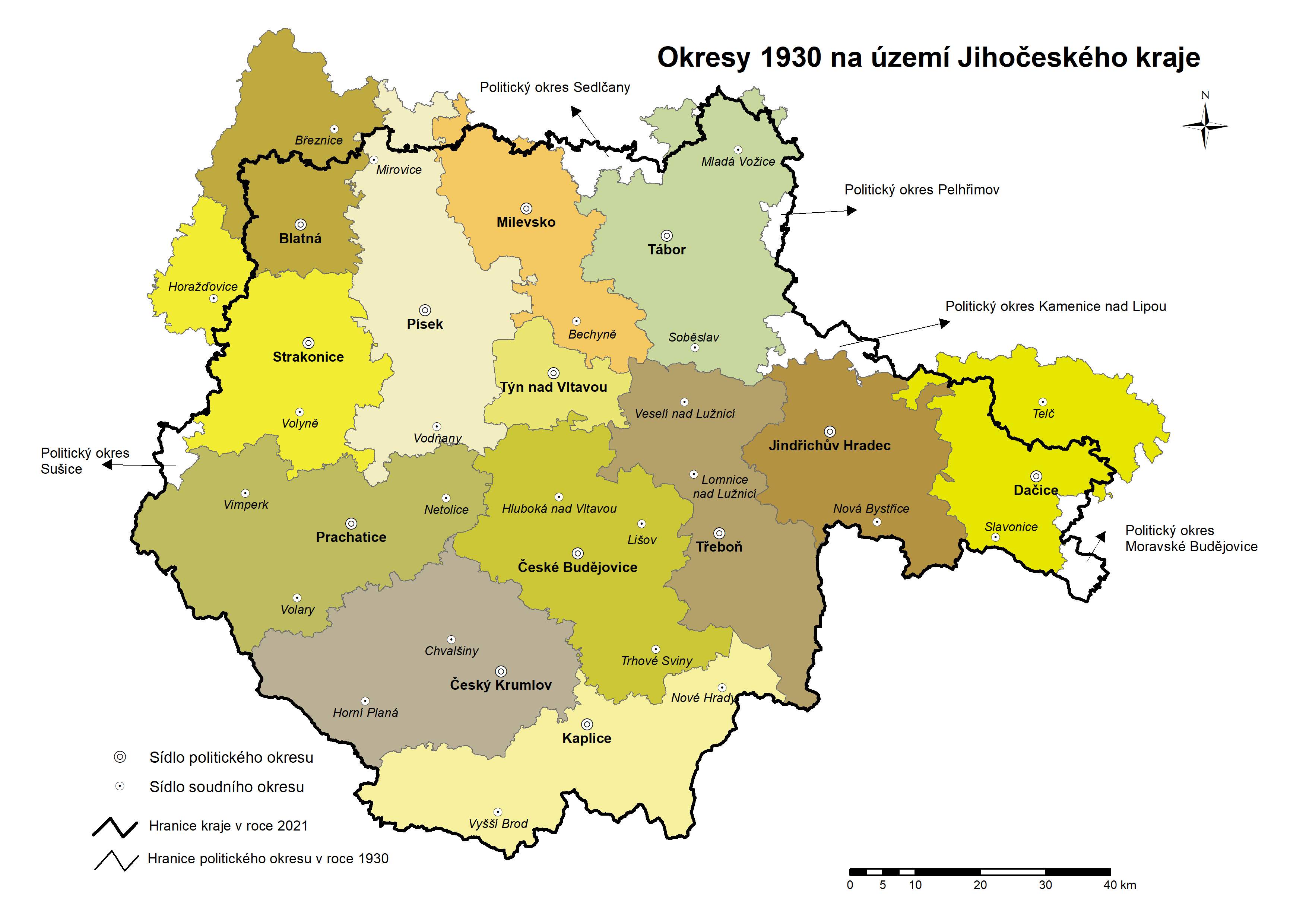 Vývoj území Jihočeského kraje od roku 1930 | Jihočeský kraj